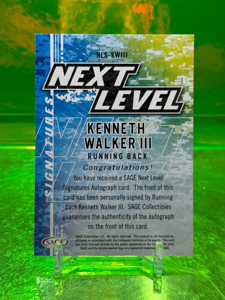 RC AUTO 2022 Kenneth Walker III SAGE NEXT LEVEL #NLS-KWIII K9 RB ...