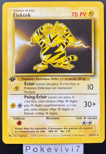Carte Pokémon ELEKTEK 20/102 Rare Set de Base Wizards EDITION 1 FR | eBay