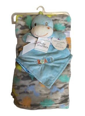 Baby Starters Blue Dinosaur Camo Soft & Cuddly Security Blanket Dino ...
