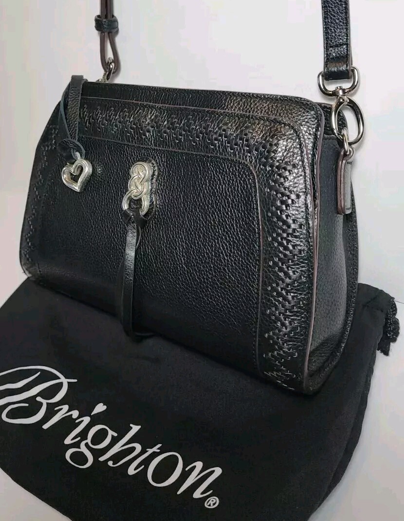BRIGHTON INTERLOK COLLECTION GEORGINA ORGANIZER BLACK WEAVED CROSSBODY $425 MINT | eBay