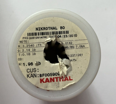 NEW KANTHAL NIKROTHAL 80 3.2540 FT RESISTANCE WIRE AWG/BS 27.0GA 1.96LB ...