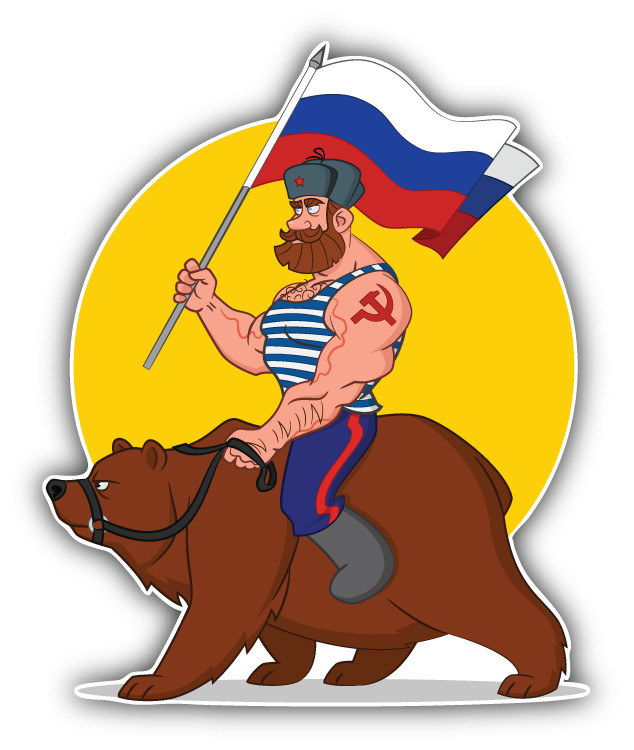 Russian Man Riding Bear World Flag Car Bumper Sticker Decal - ''SIZES ...