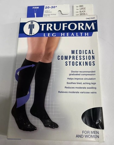 Truform 20-30 Below Knee Compression Stockings Closed Toe Black Large ...