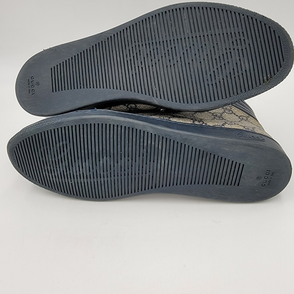 Gucci Men's GG Monogram Canvas Black Navy High Top Sneakers Gucci 7 US ...