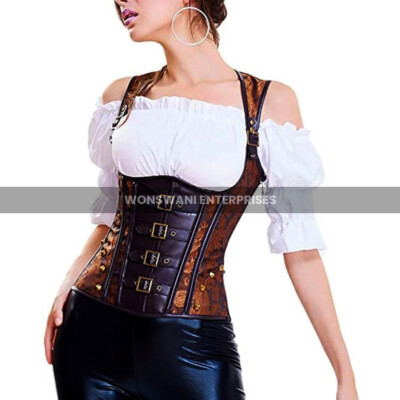 Ladies Leather Corset Laced up Buckles Over Burst Steampunk Pure ...