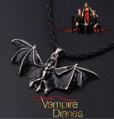 The Vampire Diaries Antique Silver, Black, Open-Wing Bat Pendant ...