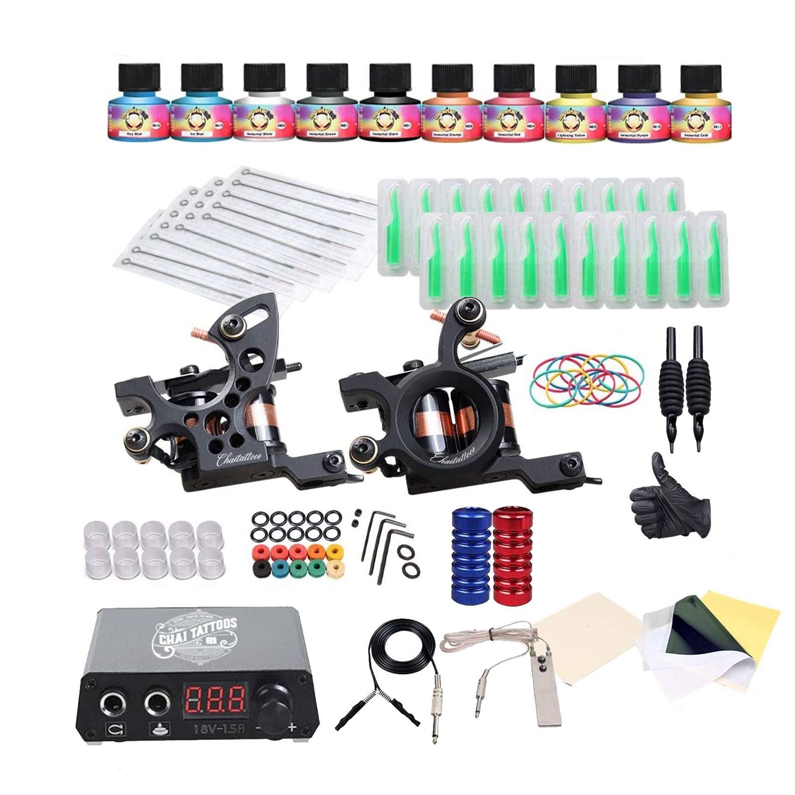 2 Machine Professional Tattoo Machine Guns for Pros and Beginners W/Ink ...