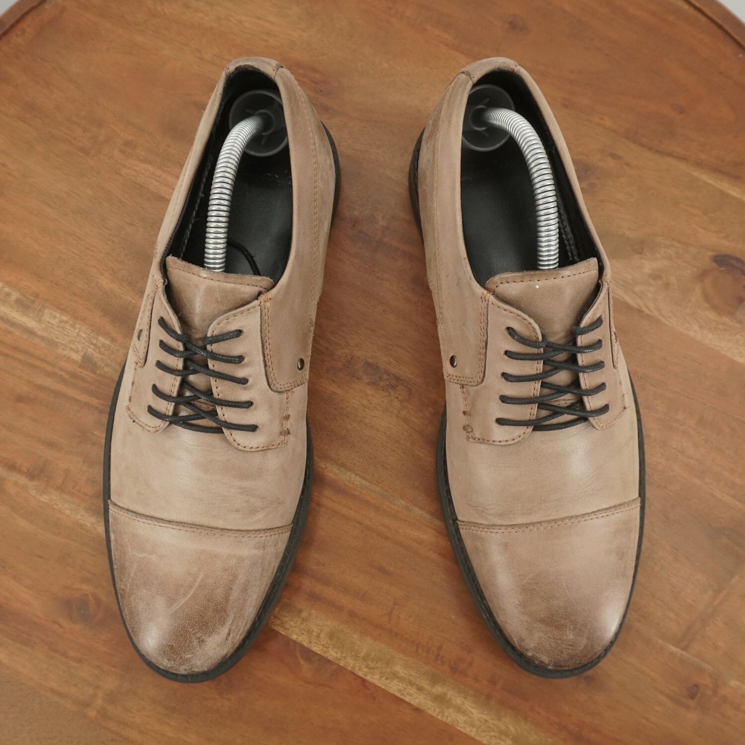 Clarks Mens Denton Oxfords Dress Shoes Cap Toe Beige Leather Burnished ...