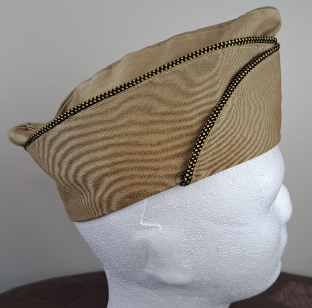 Vintage US Army Khaki Officer Garrison Cap Black & Gold Piping Captain ...