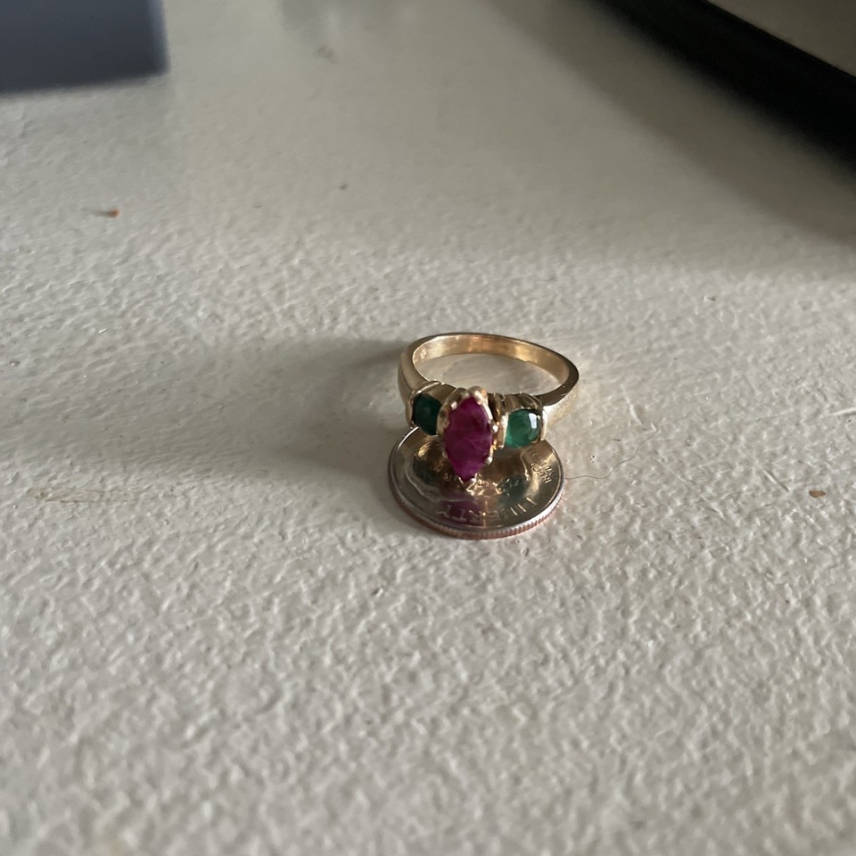 Ruby Emerald Ring 14k Large Ruby Yellow Gold | eBay