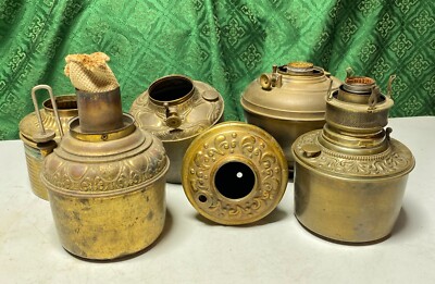 6 Antique Brass Oil Fonts in Various Conversion Stages (One Still ...