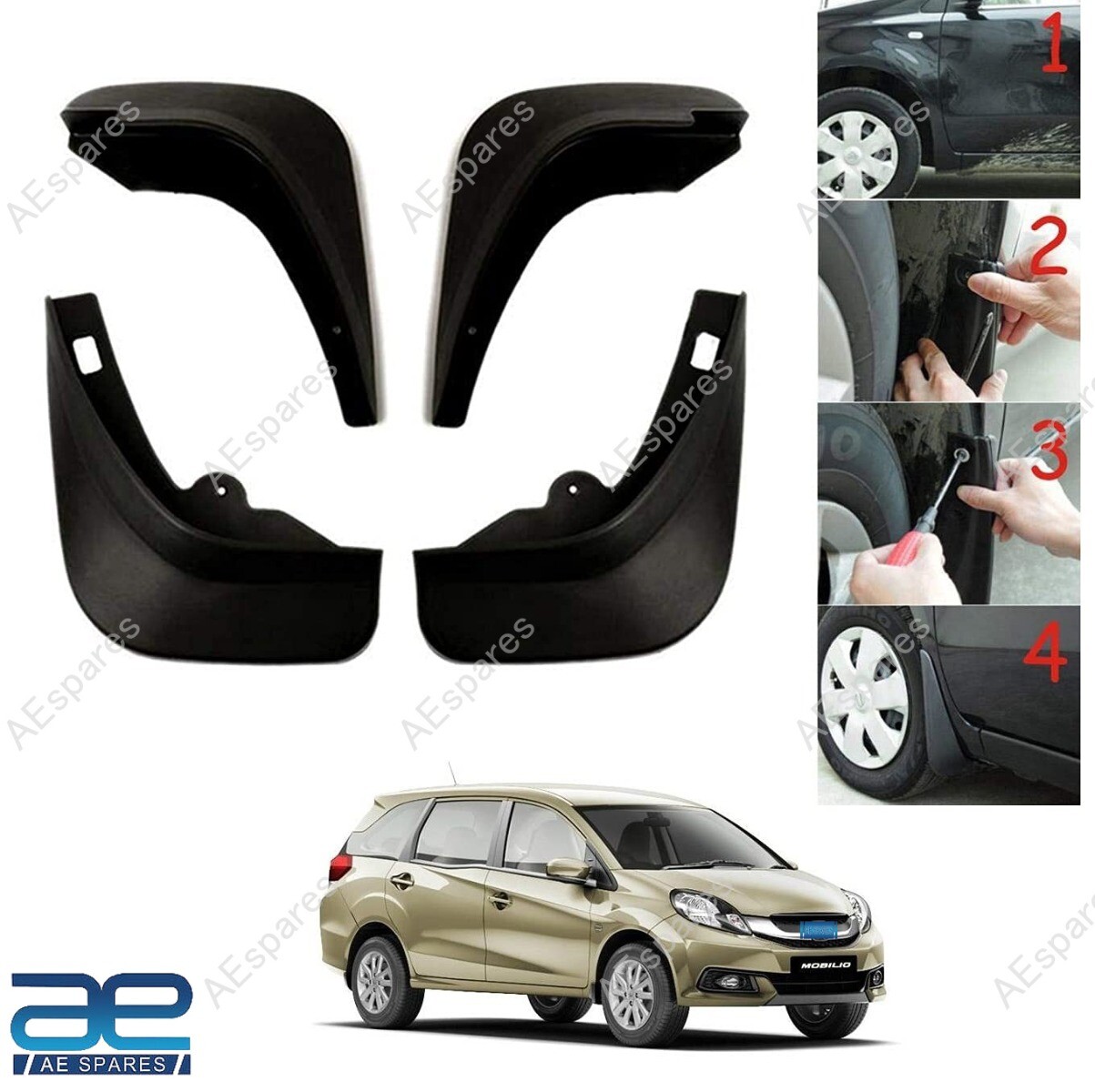 Mud Flap Set of 4 Black For Honda Mobilio 2014-2017 ECs | eBay