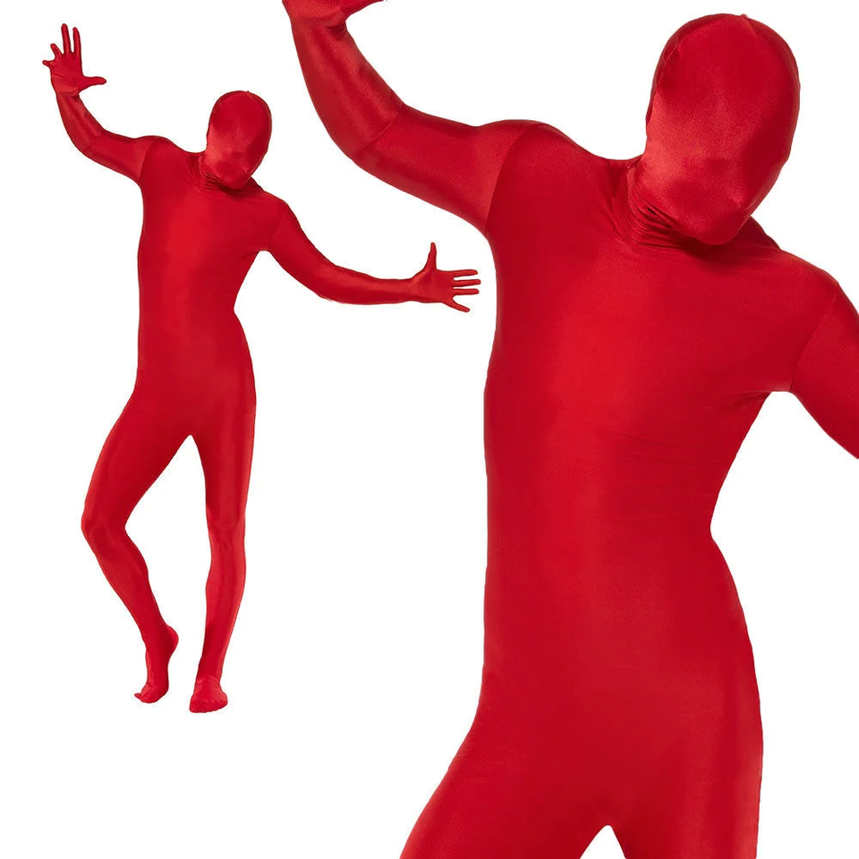 Mens Second Skin Red Bodysuit Full Body Lycra Fancy Dress Party Costume ...