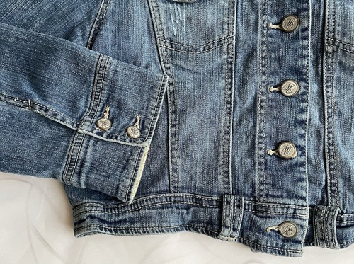 American Rag Denim Jean Cropped Jacket sz Large Junior Tonal Embroidery ...