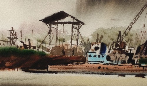 1948 RICHARD YIP CALIFORNIA ART MODERNIST WATERCOLOR PAINTING ...