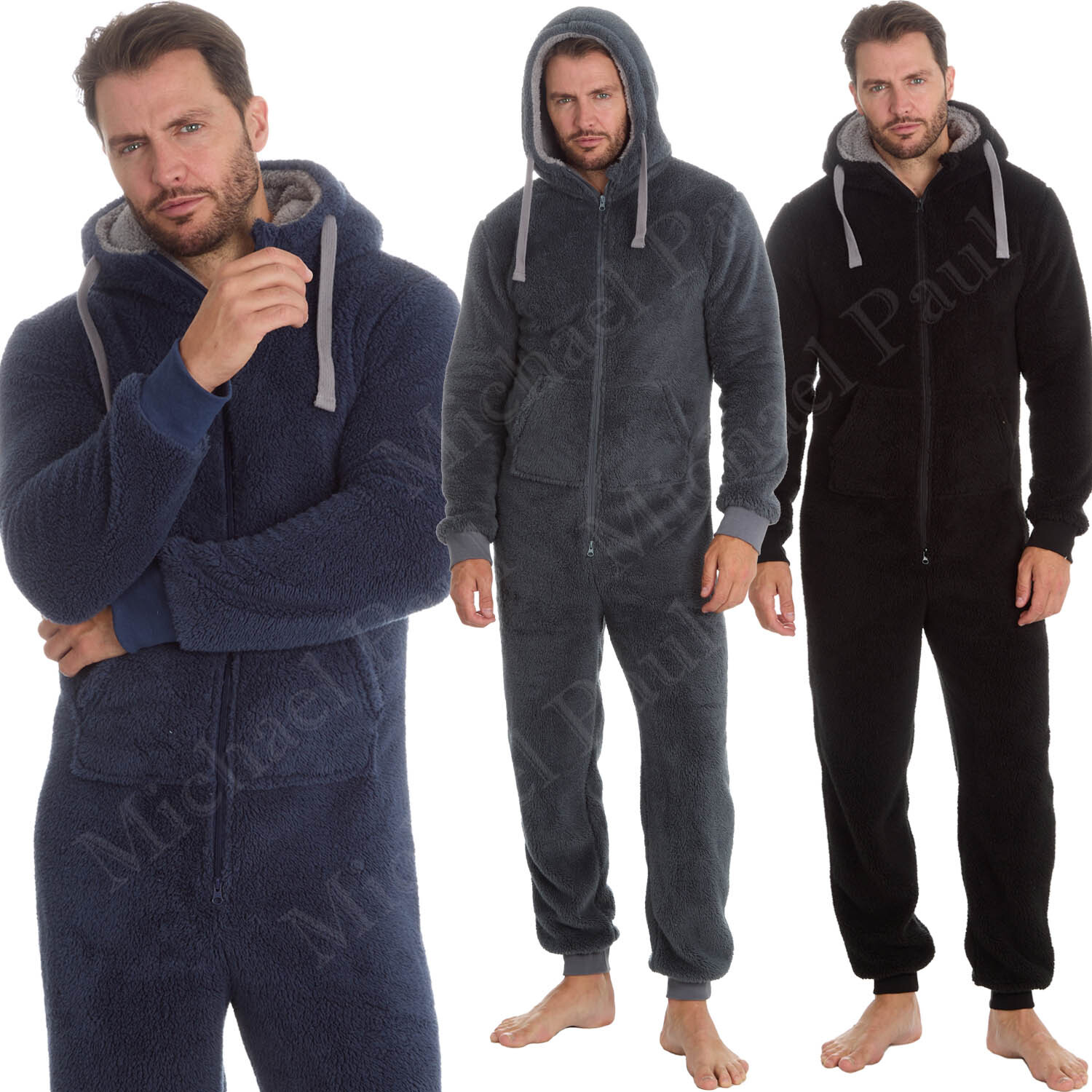 Mens Fluffy Fleece All In One 1Onesie Hooded Loungewear Onezee ...
