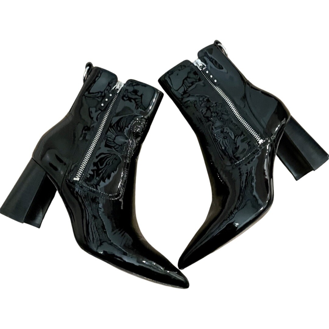 Paige Callan Black Patent Leather Block Heel Boots Wi… - Gem