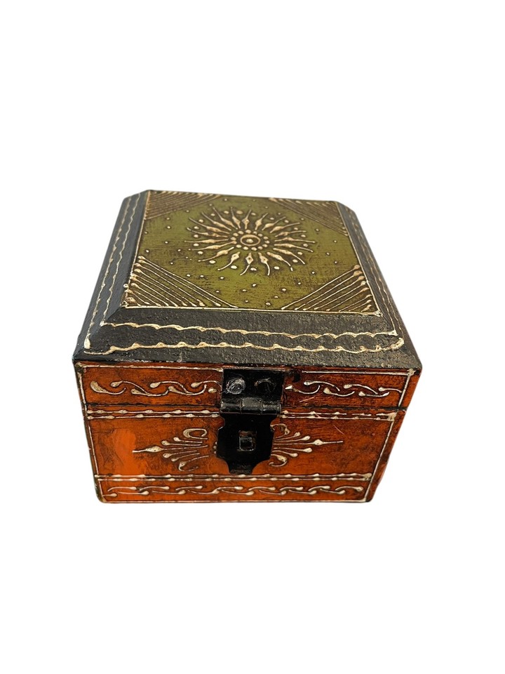 Vintage Hand Painted Bohemian Ethnic Multicolor Wooden Keepsake Trinket ...