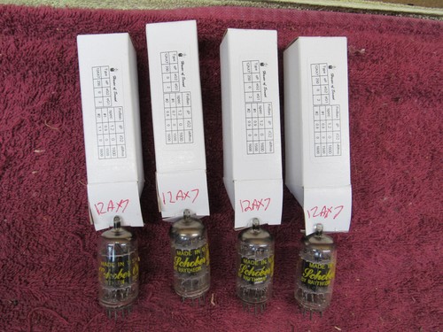 (4) Vintage Raytheon 12AX7A Tubes Valve Schober Organ Label Amplitrex ...