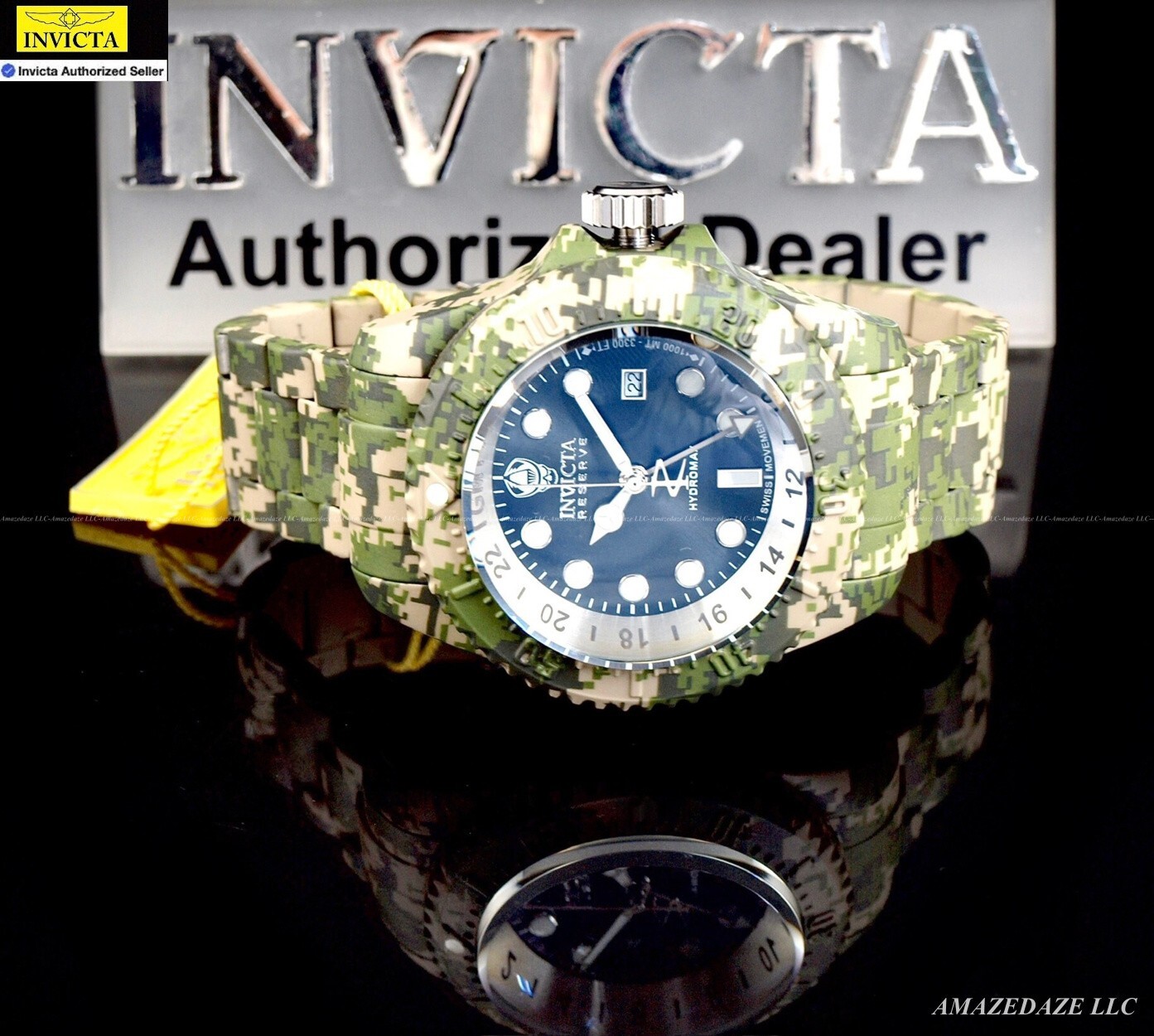 NEW Invicta Men Reserve 52mm Hydromax Swiss GMT CAMO GRAFFITI SS BLK ...