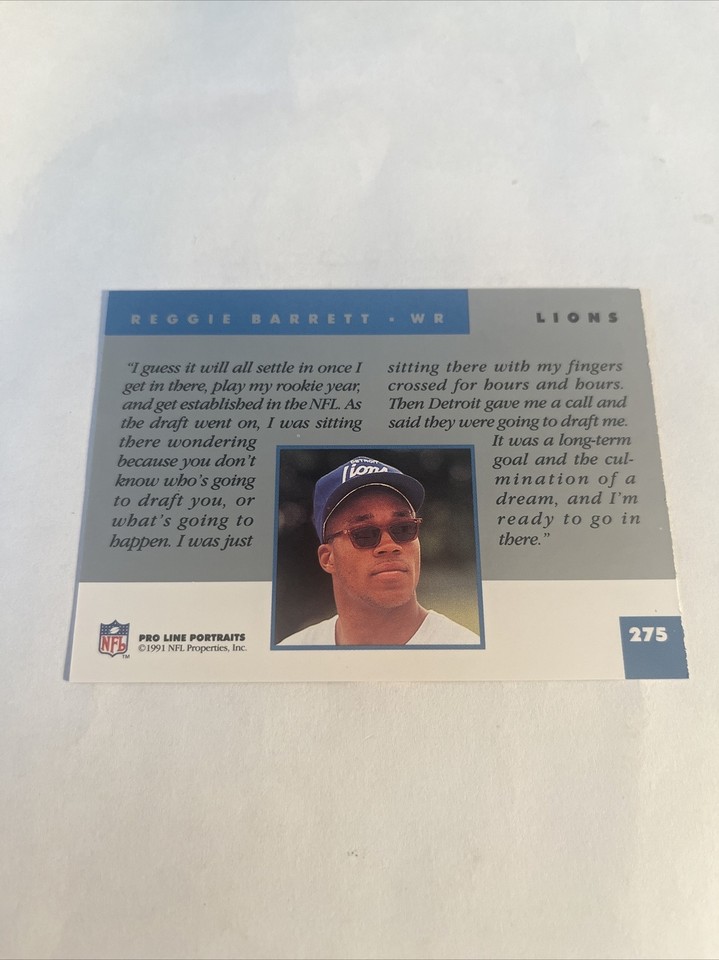 1991 NFL Pro Line Portraits Reggie Barrett #275 Detroit Lions UTEP ...