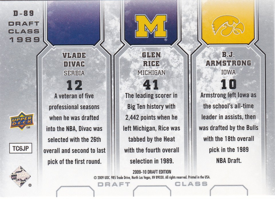 2009-19 Draft Edition V DIVAC/G RICE/B.J ARMSTRONG Draft Class 1989 ...