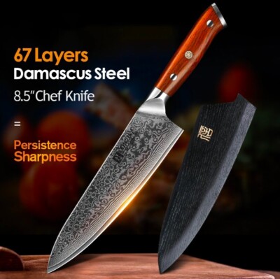 Big Large Chefs Knife Cook Kitchen Damascus Steel Chopping Slicing ...