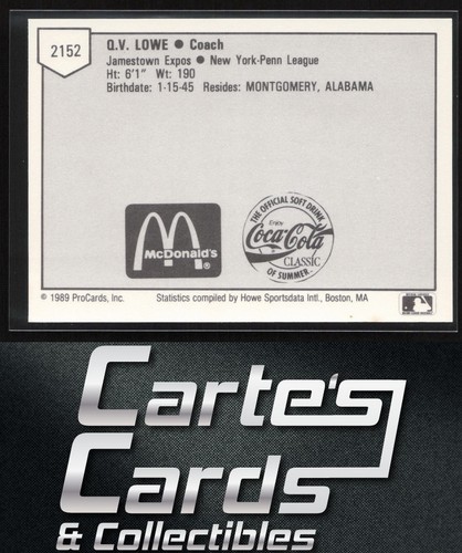 Q.V. Lowe 1989 ProCards Minor League Team Sets #2152 Jamestown Expos ...
