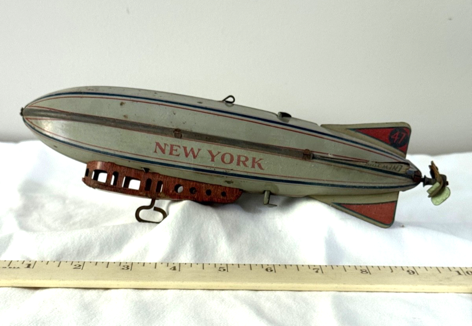 Vintage Strauss Tin Wind-Up New York Zeppelin Toy Airship 1930s USA AS ...