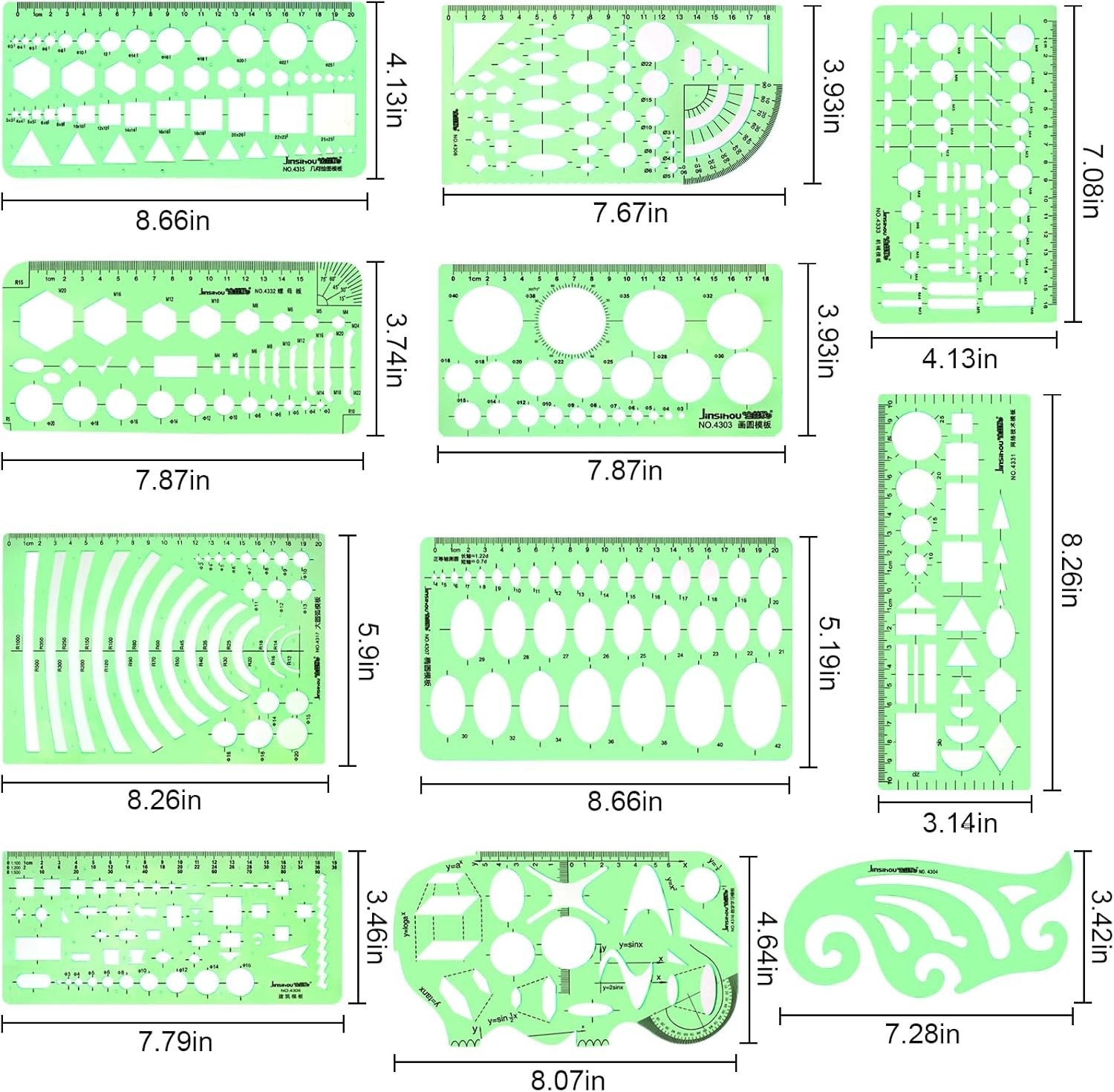 11PCS Geometric Drawings Templates, Drafting Stencils Measuring Tools ...