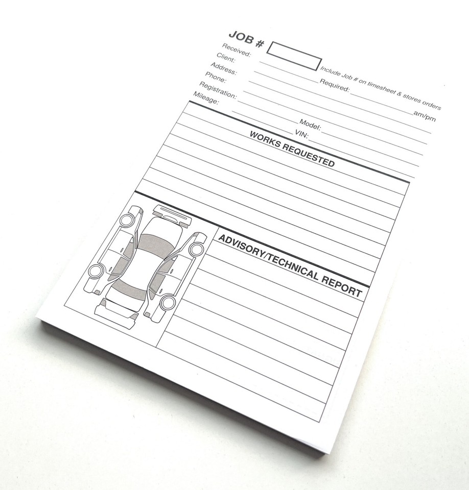 Garage Repair Job Cards A5 Time Sheet Works Pad Image 100 Workshop ...