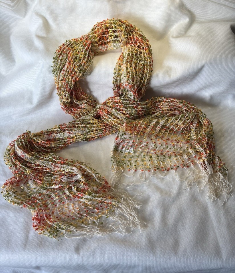 Ladies Scarf - Caramela Sport - Orange/Green/Yellow On Cream - Ladder ...