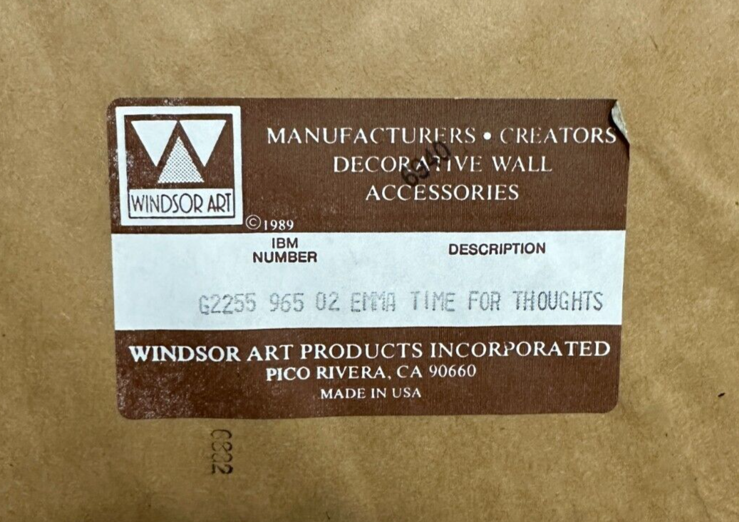 Vintage 1989 Windsor Art Products "Emma Time For Thoughts" Wood Framed ...