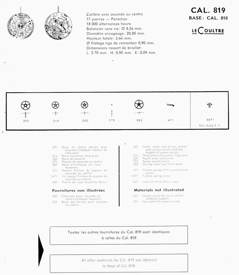1 pc Jaeger Lecoultre JLC Cal. 818 819 parts GENUINE OEM NOS Le coultre ...