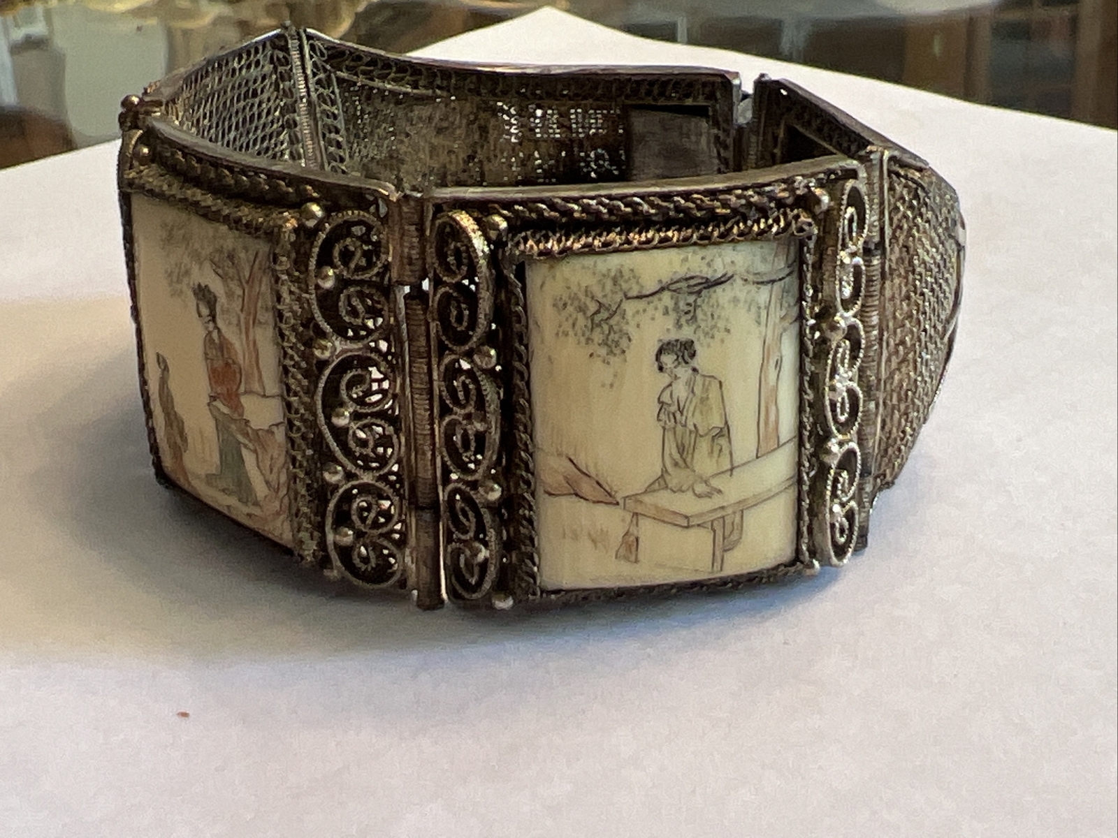 Vintage Chinese Export Silver Filigree Hand Painted L… - Gem