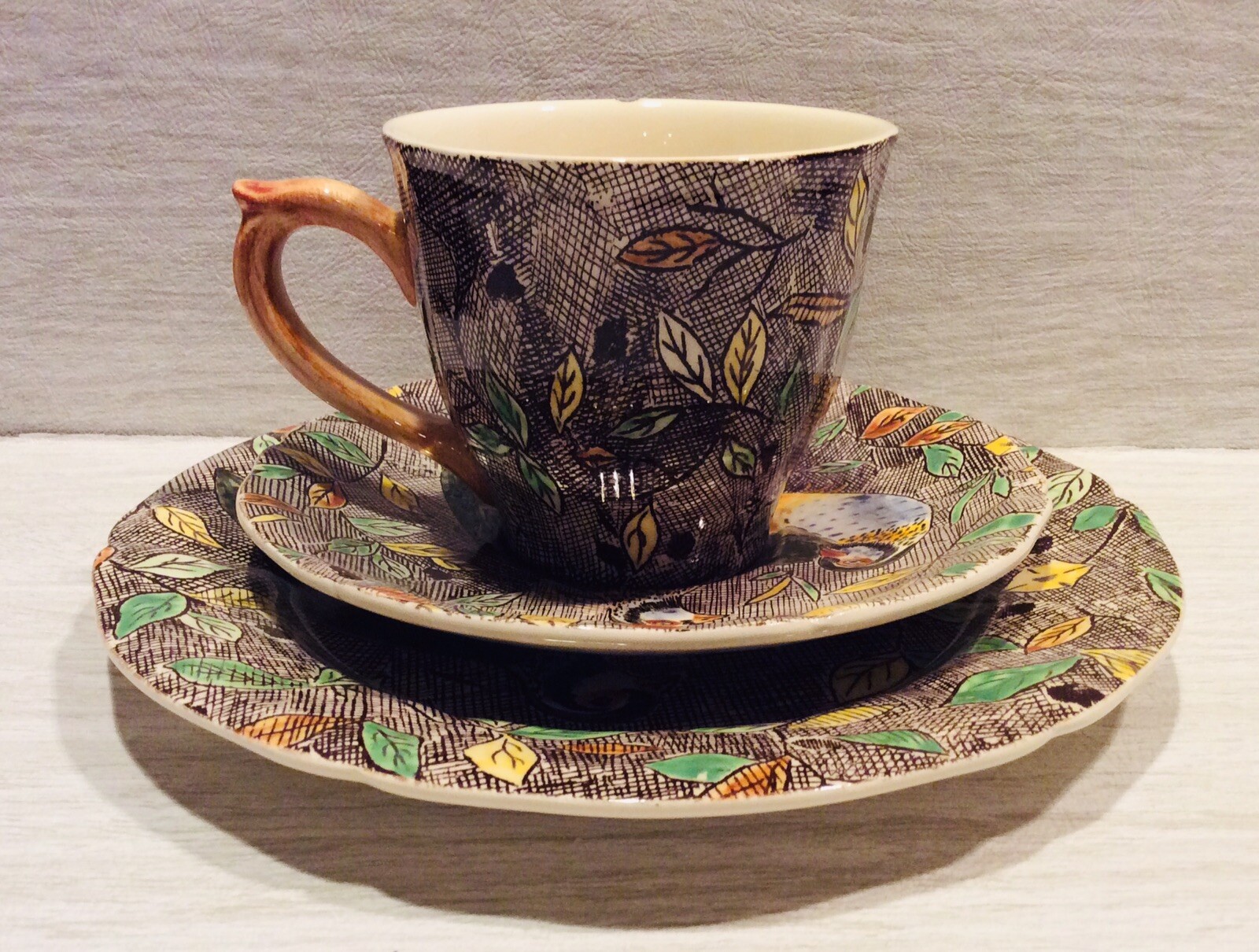 vintage, Gien, France, Peint Main, Tea Cup, Saucer And Dessert Plate ...