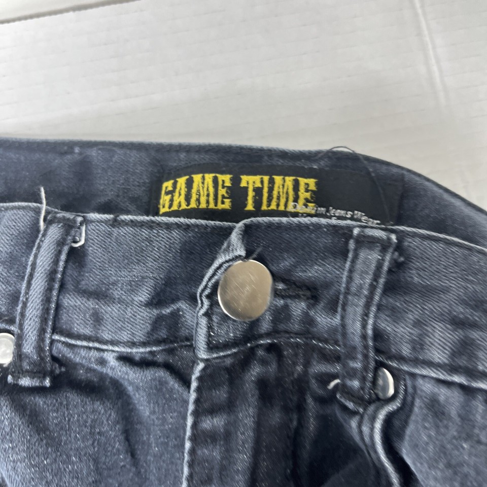 Game Time Jeans Tap Out Embroidered Denim Skater Baggy Mens 30x26 Black ...