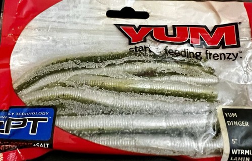 1-12 ct Yum Dinger Worm 5” LPT Fishing Lures WATERMELON PEARL LAMINATE ...