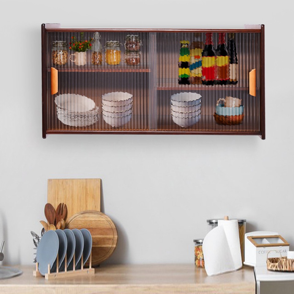 Small Kitchen Cupboard Food Pantry Cabinet Wall Sideboard with Glass ...