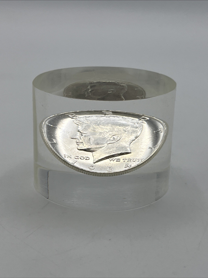 1964 US Kennedy Half Dollar 90% Silver in Lucite Paperweight | eBay