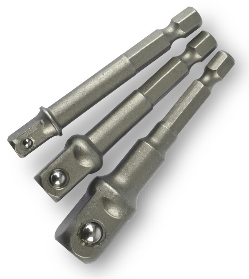 3pcs Drill Socket Adaptor Hex Drive To 1/4" 3/8" 1/2" Drive Socket ...