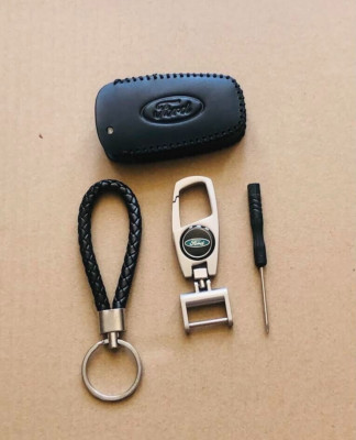 Black Leather Ford Key Fob Cover Gift Set for 2017 - 2018 Ford Select ...