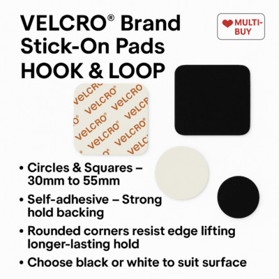 VELCRO® Sticky Pads Hook & Loop Circles & Rounded Squares 30–55mm Black ...