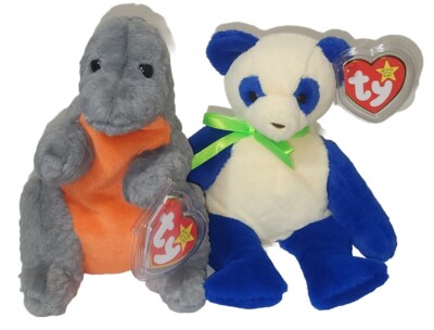 Ty Beanie Babies (DOMINO Panda , EMMETT T-Rex Dinosaur) 30th ...