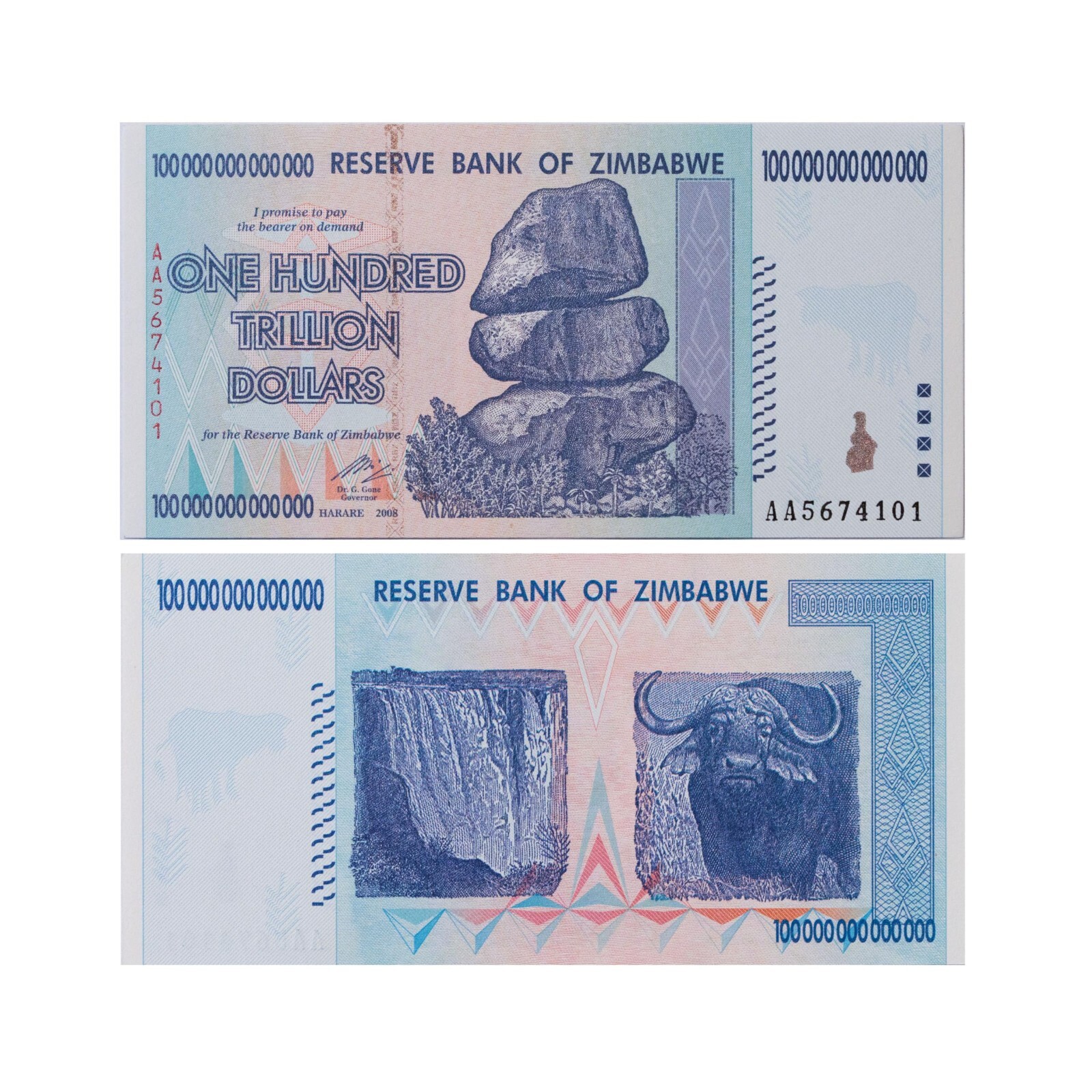 ZIM Zimbabwe 100 Trillion Banknote 1 pcs Note AA/2008, P-91 ...
