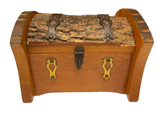 Wood Jewelry Box Tree Bark Top Handles Treasure Chest 70+ Years Old ...