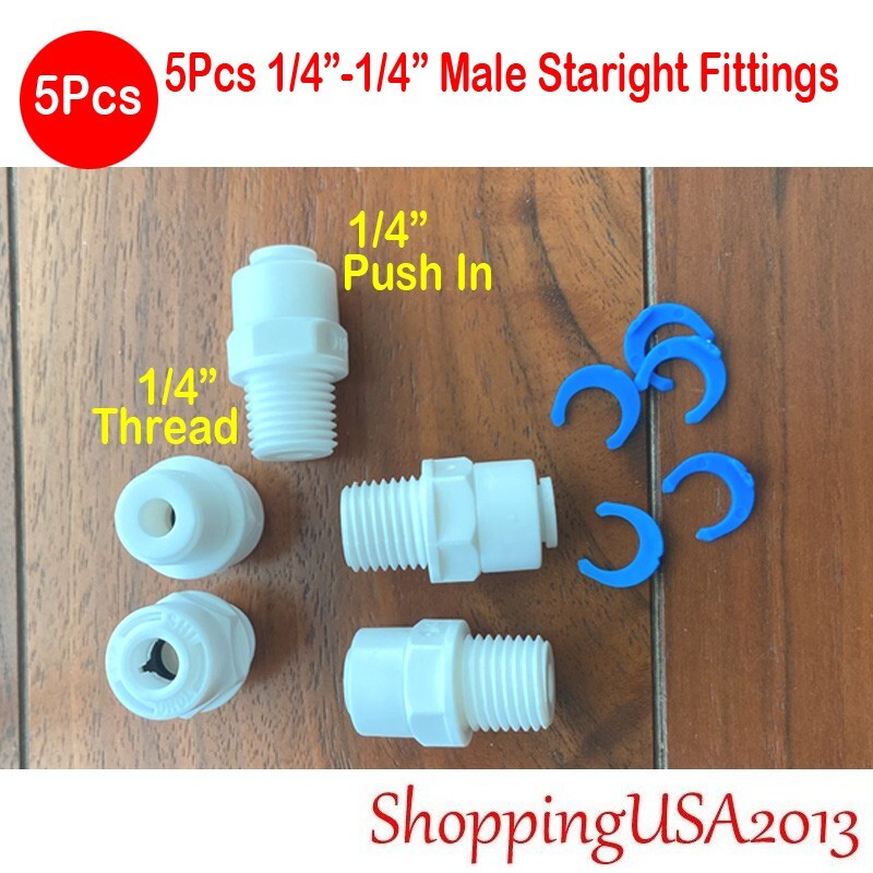 5 X 1/4"-1/4" Male Thread Straight Fitting Connector Push In Quick ...