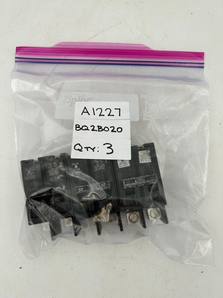 Lot of 3 ITE Siemens BQ2B020 Black 120-240V 20AMP Type BQ 2 Pole ...