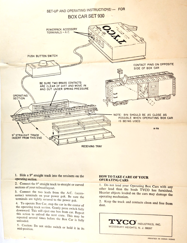 HO Scale Tyco #930 Freight Unloading Boxcar (Unloads Crates by Remote ...