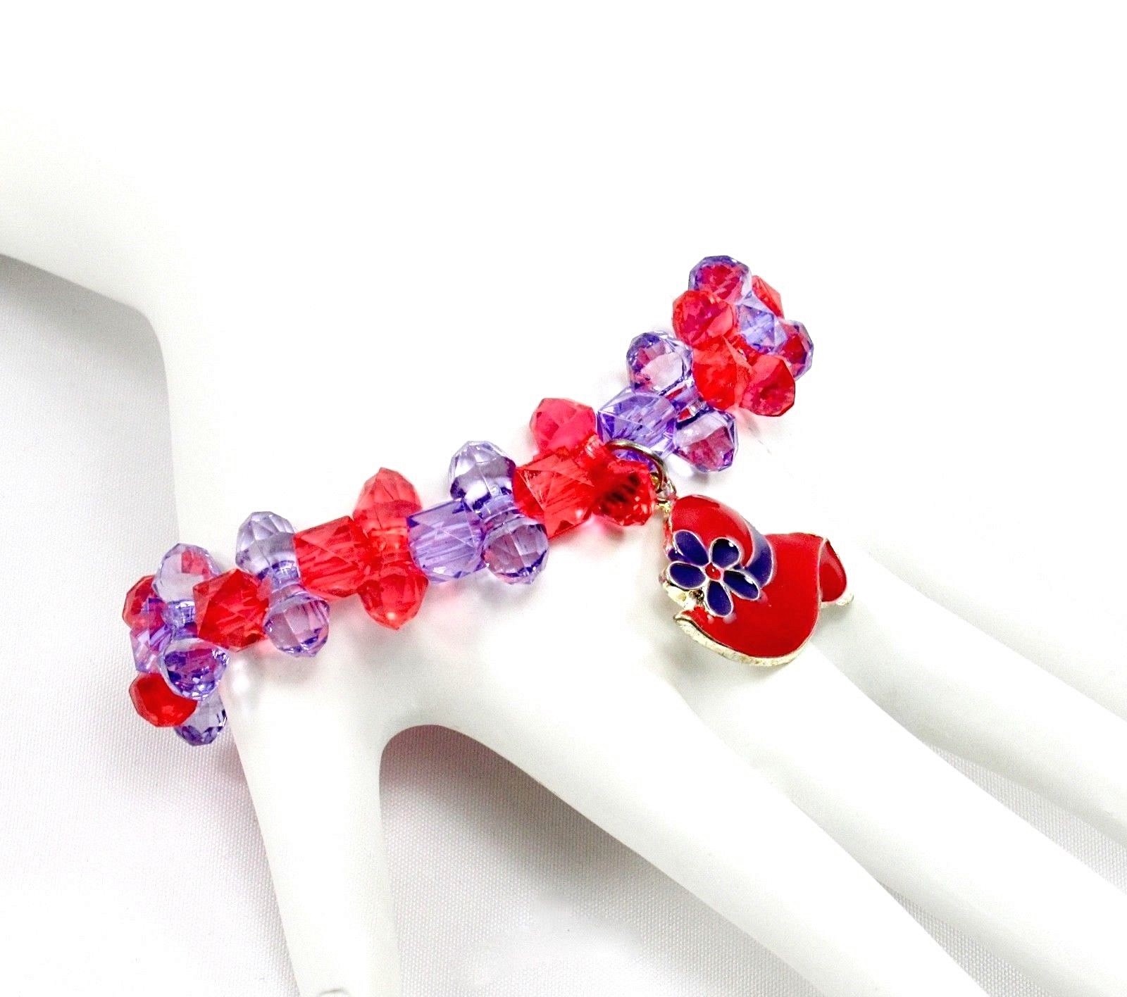 Red Hat Charm Bracelet Assorted Red & Purple Beads Stretchable Society ...